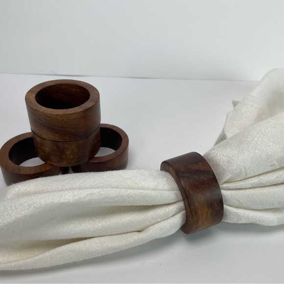 Dining | Wood Round Napkin Rings Set Of 5 Bohemian Farmhouse Natural ...
